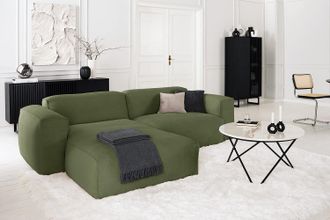 Studio Copenhagen home24 Ecksofa 1,5-Sitzer mit Longchair Gr&uuml;n Cordstoff Snor 260 x 71 x 173cm Longchair davorstehend links Modern