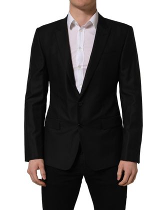 Dolce & Gabbana Mens Black Wool Single Breasted Blazer Jacket Virgin Silk Clothing