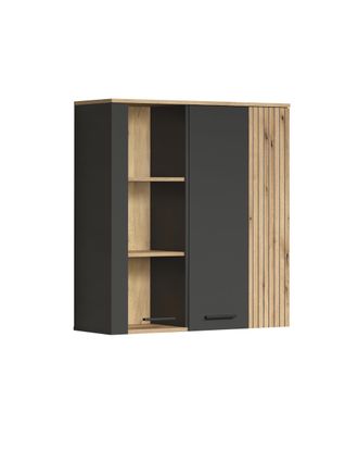 Trendteam Esteban - Vitrine - Anthrazit/Evoke Eiche - H&auml;ngevitrine mit 6 F&auml;chern - (BxHxT) 90 x 99 x 34 cm - H&auml;ngeschrank in Rillenoptik - kratzfest