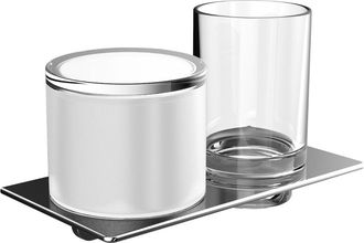Emco Art Glashalter mit Seifenspender, Badzubehör, Kristallglas klar/satiniert, Glasbecher, Badaccessoires, 022000100