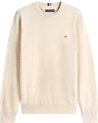 Tommy Hilfiger Pull &agrave; col rond uni pour homme, collection 2025, Beige chin&eacute;., Taille L