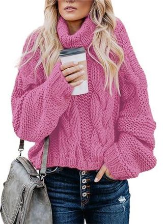 Generic Chandail dhiver &agrave; manches longues et col roul&eacute; pour femme, coupe d&eacute;contract&eacute;e, surdimensionn&eacute;, vert taille M, pour le quotidien, le travail et les vac