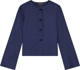 Emporio Armani Femme, Vestes, Bleu, Taille: 42 FR Jacquard Knit Jacket
