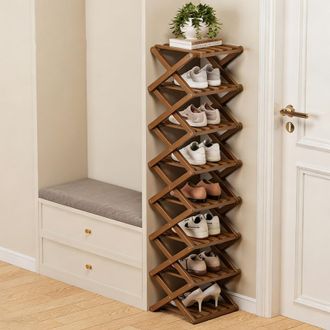 Generic 9-St&ouml;Ckiges Bambus-Schuhregal, Faltbar, Vertikal Zusammenklappbar, Platzsparend, Robust und Stabil, Leicht Zu Reinigen, for Eingangsbereich, Kleidersc