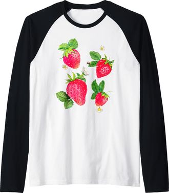 Trendy Apparel Strawberry Summer White Flowers and Bees Raglan