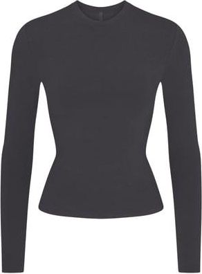 SKIMS T-shirt manches longues &agrave; col rond en coton m&eacute;lang&eacute;