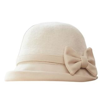 Generic Chapeau cloche - Vintage - Pour femme - En feutre - Chaud - &Eacute;l&eacute;gant - En feutre - Avec noeud - Pour les voyages et les loisirs, beige, taille unique