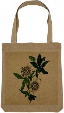 Fabulous Sac Shopping Tote Bag Aspect Lin - Passiflora caerulea Planche Illustration Botanique Ancienne Fleur Exotique - Sac de Courses Toile Epaisse 360g Beig