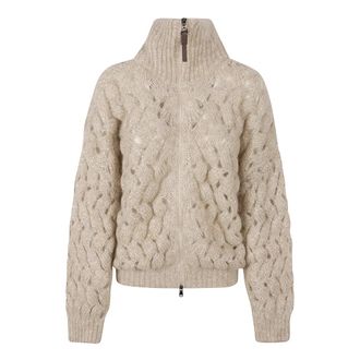 Brunello Cucinelli Netz-Strickjacke mit Glitzer-Effekt - - Knitwear - Damen - Beige - M