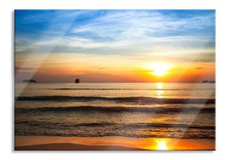 Pixxprint Glasbild, Wandbild aus Echtglas, Strand Sonnenuntergang wunderschön, 60x40 cm, inkl. Aufhängung und Abstandshalter