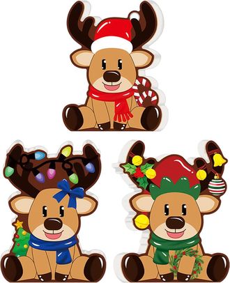Generico Abgestufte Tischdekoration: Rustikales Weihnachtstisch-Set, 3-teilig, Hirsch-Szene in 2D, Weihnachtsdetails aus Holz, f&uuml;r Regal, Eingang, K&uuml;che und Wo