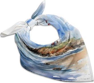 Generic Ocean Lighthouse Écharpe carrée en soie légère pour cheveux respirant Cadeau pour homme et femme, multicolore, 46x46cm