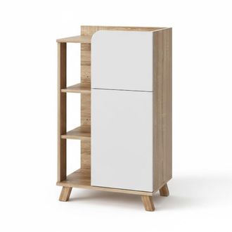 Vicco Unterschrank Sonoma/Wei&szlig; Karen 50x90x35 cm - Midischrank, Kombination aus offenen und geschlossenen F&auml;chern f&uuml;r Flexibilit&auml;t