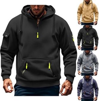 Generic Sweat &agrave; capuche zipp&eacute; 1/4 pour homme avec cordon de serrage, surv&ecirc;tement polyvalent de couleur unie de qualit&eacute; sup&eacute;rieure et confortable, sweat &agrave; capu