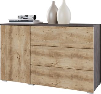 Mirjan24 Kommode Bevrato 110 mit 3 Schubladen und Tür, Sideboard, Anrichte, B:H:T: 110x68x39 cm, Highboard, Mehrzweckschrank, Wohnzimmer (Matera/Kastanien Bres