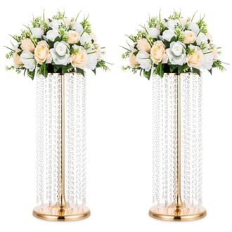 Nuptio Nuptio 2 St&uuml;cke Blumenst&auml;nder Hoch Gold 60cm Kristall Hochzeit Mittelst&uuml;cke Vase Metall Blumen Vasen f&uuml;r Party Tischdekorationen Elegante Massenhochze