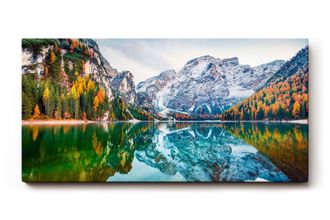 Paul Sinus Art Sinus Art Wandbild 100x50cm Bunt gefärbte Herbstbäume spiegeln sich im ruhigen Bergsee vor alpiner Kulisse