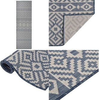vidaXL Outdoor-Teppich Flachgewebe 80x250 cm Blau Gestreift - Outdoor-Teppich - Balkon-Teppich - Terrassen-Teppich - Kunststoff-Teppich - Wetterfest - Home