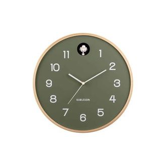 Karlsson Wall Clock Natural Cuckoo Birch Wood Jungle Green