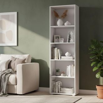 Dmora B&uuml;cherregal Girasole, Bibliothek mit 4 verstellbaren Regalen, B&uuml;cherregal, Wandschrank mit Regalen, 100 % Made in Italy, 60 x 30 x 195 cm, Wei&szlig;