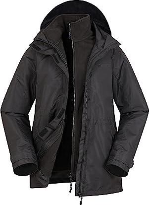 Mountain Warehouse Fell Veste 3 en 1 pour Femme - Veste Imperméable Et Polaire Microfleece, Parka Légère Et Déperlante À Capuche pour Femme Noir 40