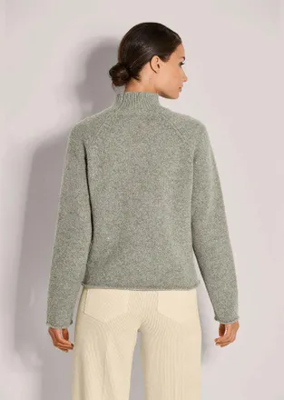 Madeleine Strickpullover Moderner Glattstrickpullover mit Stehkragen Edler Herbstsweater mit Glanzgarn und langen &Auml;rmeln
