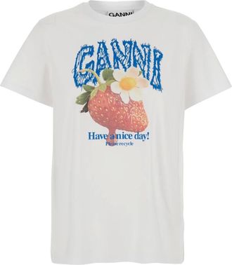 Ganni Femme, Tops, Blanc, Taille: 40 FR T-shirt Basique en Jersey de Coton