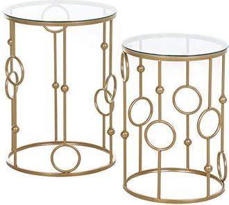 HOMCOM Tables gigognes Lot de 2 Tables Basses Rondes Design Style Art d&eacute;co &Oslash; 41 et &Oslash; 36 cm m&eacute;tal dor&eacute; Verre tremp&eacute; 5 mm