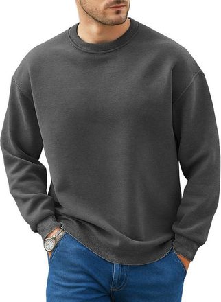 rmk Rundhalspullover Herren Pullover Oversize Loose Fit Fitness Uni Einfarbig mit Baumwolle