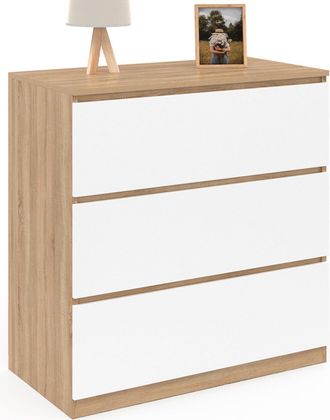 IDMarket Kommode mit 3 Schubladen TOMI 78 cm in Buche-Optik und Wei&szlig;
