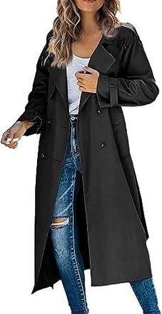 Generic Trench-coat grande taille pour femmes 2023 automne mode décontracté à manches longues double boutonnage ouvert sur le devant revers cranté coupe-vent 