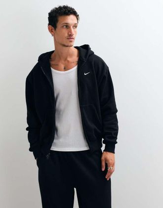 Nike Solo Fleece Oversize-Hoodie mit Doppelrei&szlig;verschluss in Schwarz