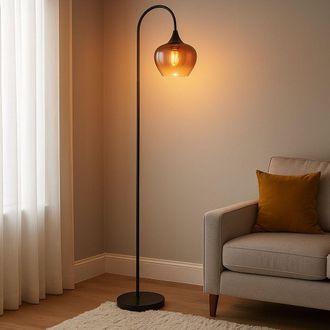 Globo Lighting Stehlampe Bogenstehlampe Wohnzimmerleuchte Stehleuchte gebogen Glas kupfer, Metall schwarz, 1x E27, LxBxH 39 x 25 x 150 cm