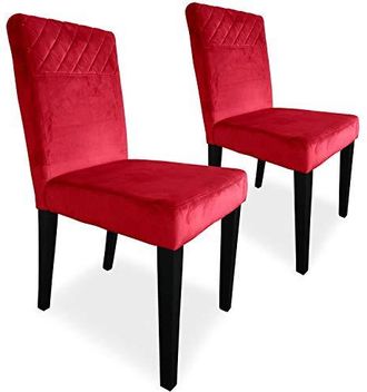 Menzzo Milo Set mit 2 gepolsterten Stühlen, Samtbezug Rot