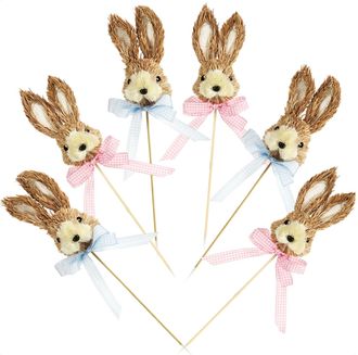 Com-Four 6X Blumenstecker im Hasen-Design - Osterhasen-Dekostecker - niedliche Hasenköpfe mit Schleife - Steckdeko für Blumentopf und Beet - Häschen-Pflanzstab