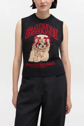 Ganni Wollweste mit Print gemischt