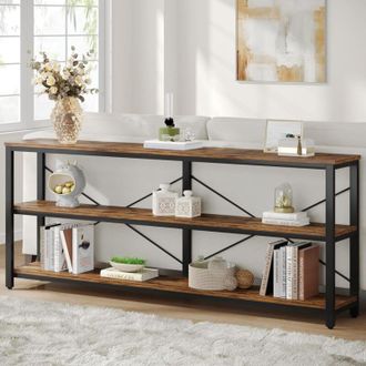 Tribesigns 180 cm Konsolentisch, 3-stufiger Sofatisch im Industriestil mit Metallrahmen, moderner Tisch hinter der Couch mit Ablagefl&auml;chen f&uuml;r Wohnzimmer