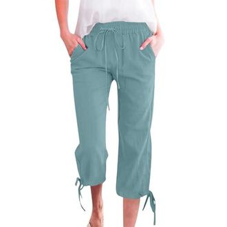 Generic Pantalon d&eacute;t&eacute; 7/8 pour femme - L&eacute;ger - Avec cordon de serrage et poches - Pantalon en coton et lin - Pantalon &eacute;l&eacute;gant et a&eacute;r&eacute; - D&eacute;contract&eacute; - Conforta