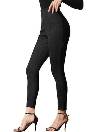 Allegra K Pantalon d&eacute;contract&eacute; Slim en Velours &agrave; Taille &eacute;lastique pour Femme avec Fermeture &agrave; glissi&egrave;re lat&eacute;rale et Jambe &eacute;troite Noir M
