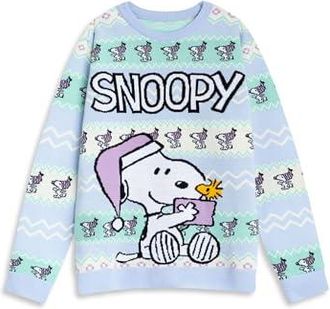 Peanuts Pull de No&euml;l Multicolore Snoopy pour Femme | Manches Longues et col Ras du Cou | Tenues de No&euml;l &agrave; Motifs de Dessins anim&eacute;s | V&ecirc;tements de f&ecirc;te pour Le