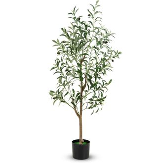 Giantex K&uuml;nstliche Olivenb&auml;ume, 130 cm, k&uuml;nstliche Pflanze mit realistischen Bl&auml;ttern und Fr&uuml;chten, robuster PE-Stamm und stabiler Boden, dekorative Pflanze f