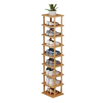 Generic Shoe Rack Bamboo with Shelves Vertical Shoe Rack,Open Shoe Cabinet High,for Entrance Area Hallway Living Room Wardrobe(25 * 23 * 153CM/9.8 * 9 * 60.2I