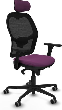 Piqueras y Crespo Schreibtischstuhl mit 3D-Armen, h&ouml;henverstellbarer Lendenwirbelst&uuml;tze und h&ouml;henverstellbarem Kopfteil, Schwarz / Violett