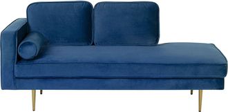 Beliani Chaiselongue Samt blau links goldenes Gestell mit Nackenrolle modern Miramas