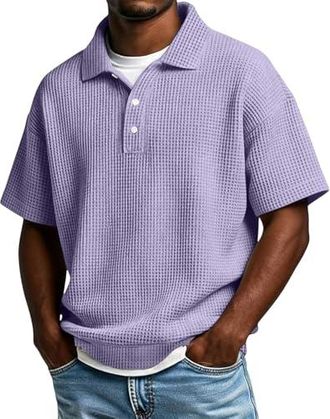 Generic Polo basique classique solide pour homme, v&ecirc;tement de travail d&eacute;contract&eacute;, chemise boutonn&eacute;e, haut l&eacute;ger et respirant, t-shirts dext&eacute;rieur, violet, XX