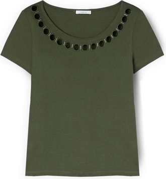 Motivi Femme, Tops, Vert, Taille: 42 FR T-shirt avec d&eacute;tails d&eacute;coup&eacute;s