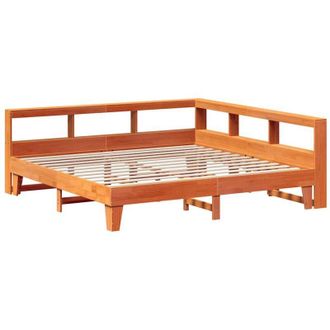 vidaXL Massivholzbett mit Regal ohne Matratze Wachsbraun 200x200 cm Vidaxl