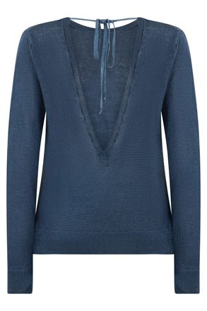 120% Lino Womens Linen Sweater Marine Blue