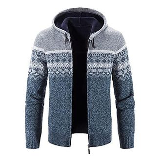 Generic Cardigan tricot&eacute; &agrave; fermeture &eacute;clair pour homme - Cardigan doubl&eacute; en polaire avec capuche - Manteau dhiver en tricot thermique avec poches - Cardigan t
