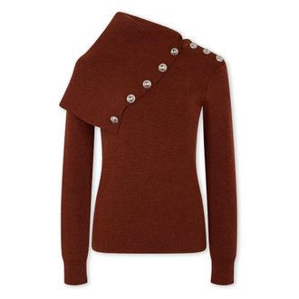 Paco Rabanne Oversized Rost Wollpullover mit Verzierten Kn&ouml;pfen - - Knitwear - Damen - Braun - S